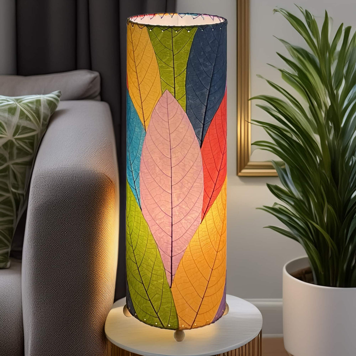 24 Inch Cocoa Leaf Cylinder Table Lamp Multi Color – Canova Home